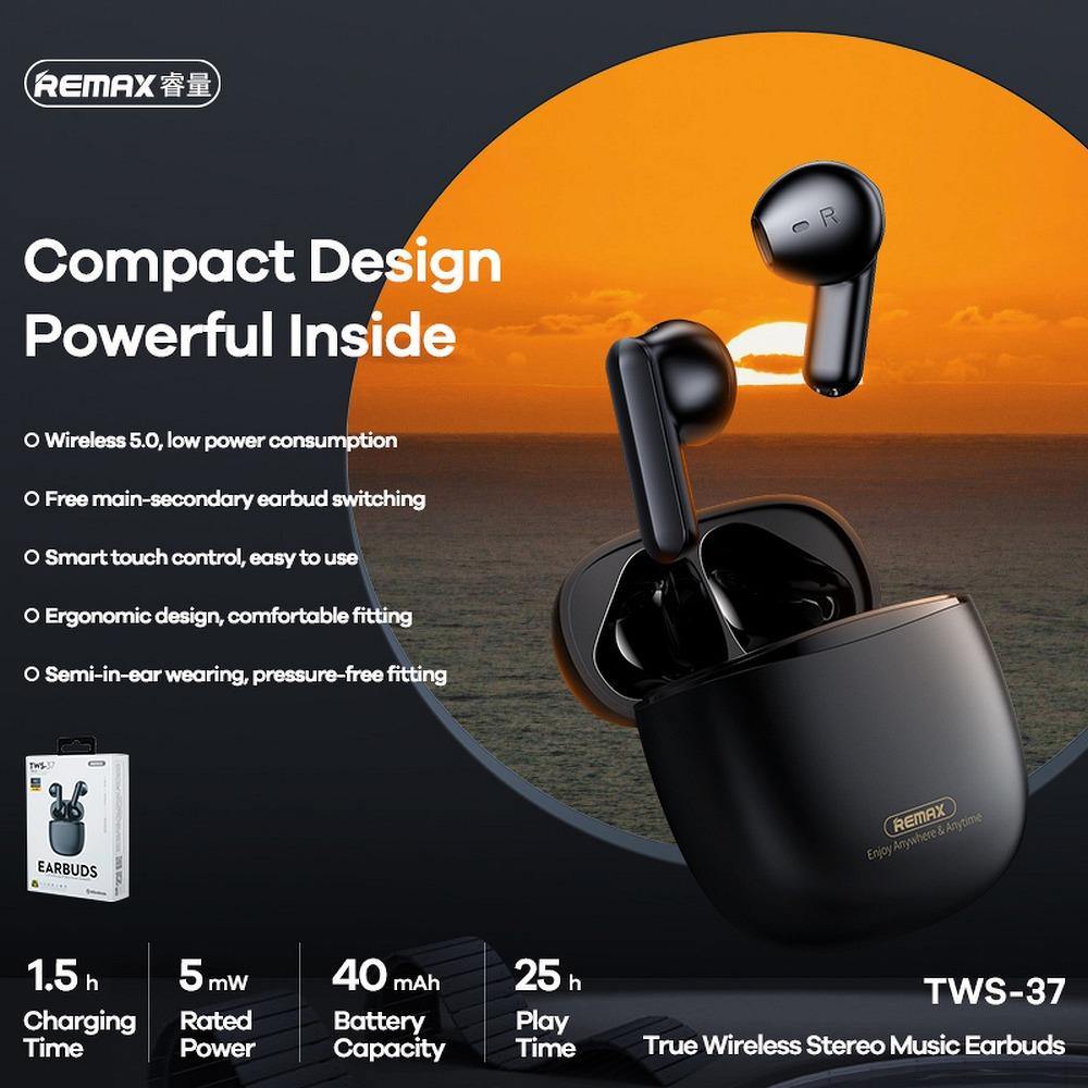 Remax wireless stereo earbuds tws-37 with docking station white – TopMag