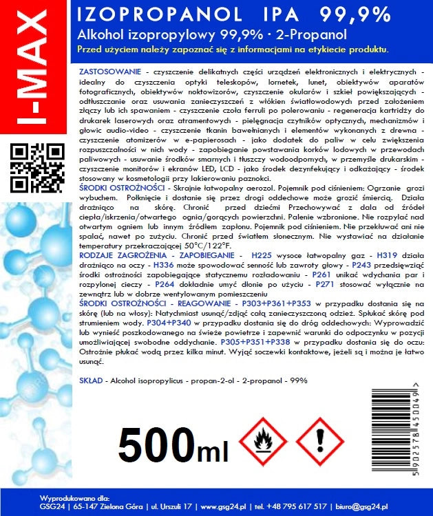 Isopropyl alcohol Isopropanol IPA I-MAX 99.9% Spray 500ML – TopMag