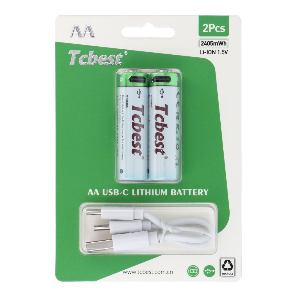TCBEST rechargable battery R6 (AA) 650 mAh with socket Type C + cable ...