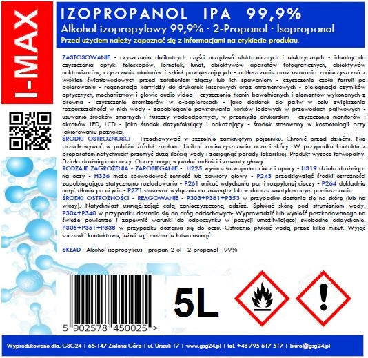 Isopropyl alcohol Isopropanol IPA I-MAX 99.9% 5L – TopMag