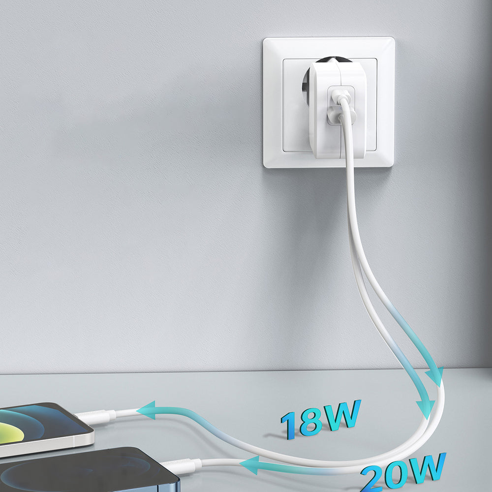 Choetech fast wall charger QC PD 38W 5A USB Type C + USB-A white (PD50 ...